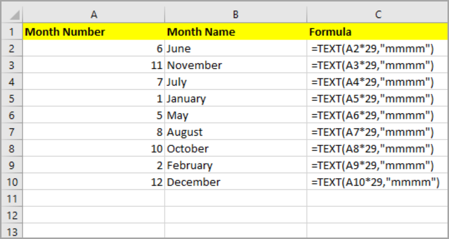 Converting Month Number Into Month Name In Excel