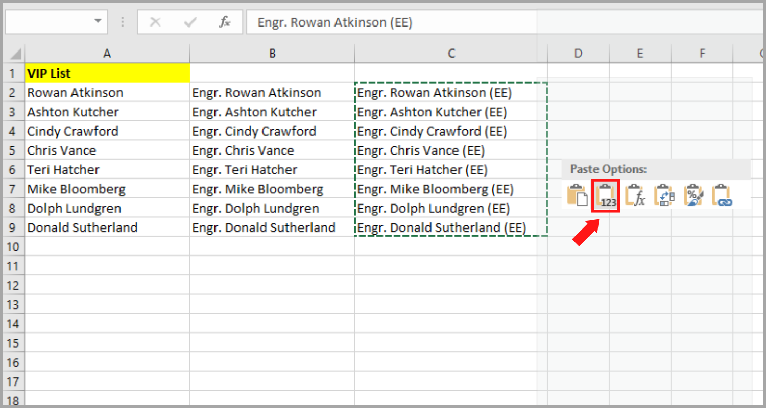 Adding Text to The Beginning or End of All Cells in Excel
