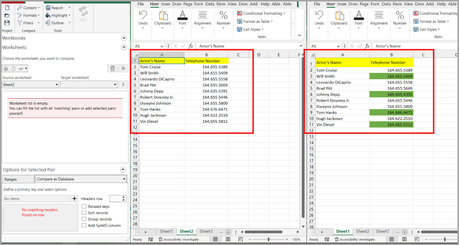 Comparing Two Excel Documents to Identify Differences