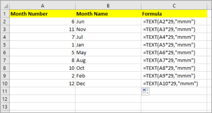 Converting Month Number Into Month Name In Excel