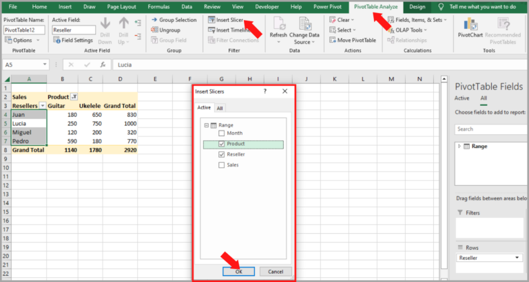 Using Slicers in Excel for Charts and Pivot Tables