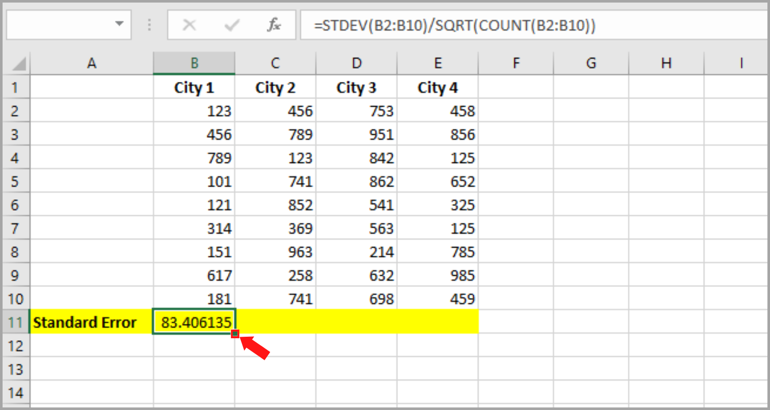 Step-by-Step Computation of Standard Error in Microsoft Excel