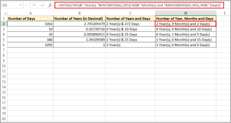 Converting Days to Years in Excel Using Simple Formulas