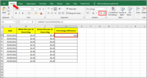 Calculating Percentage Difference in Microsoft Excel