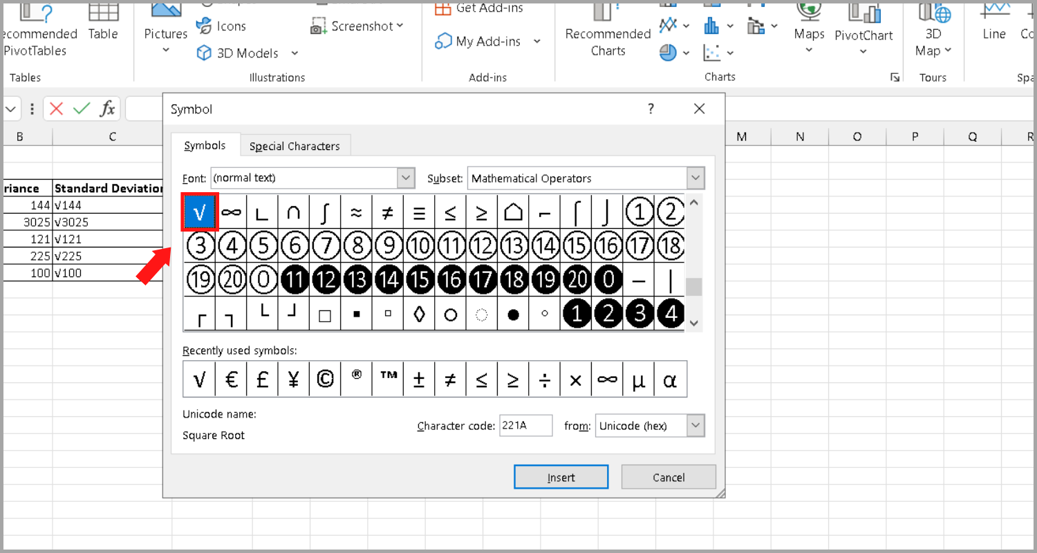 Adding The Square Root Symbol In Excel 5 Simple Methods