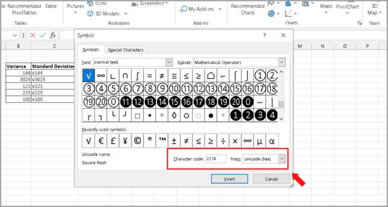 Adding the Square Root Symbol in Excel - 5 Simple Methods
