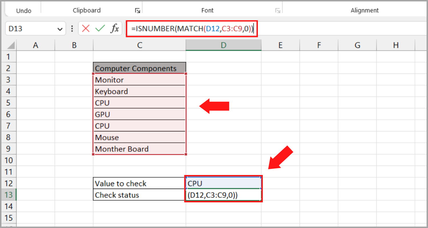 Determine Whether a Value Exists in an Excel List
