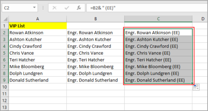 Adding Text to The Beginning or End of All Cells in Microsoft Excel