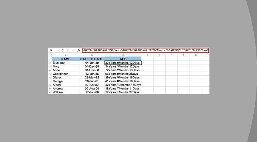 Excel Age Calculation Two Different Dates Or From Date Of Birth