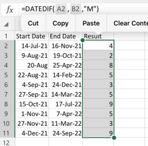 Calculate the Number of Months Between Two Dates in Excel