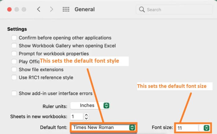 Set the Default Font in Excel