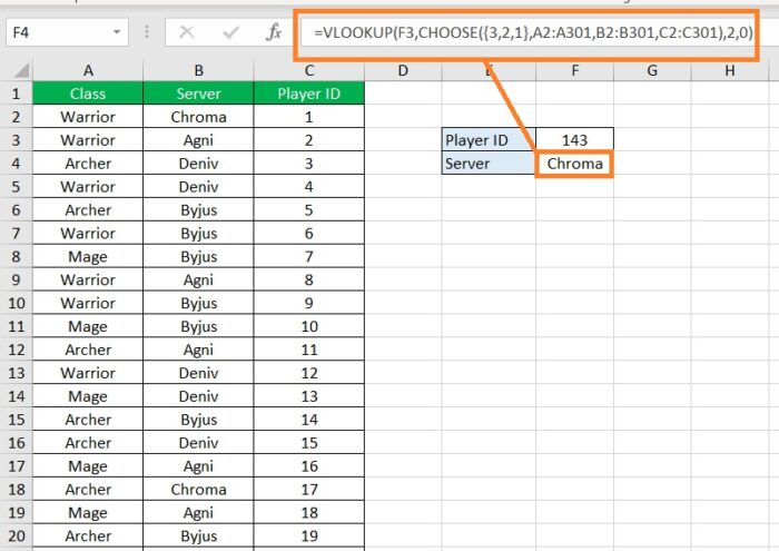 Reverse VLOOKUP in Excel